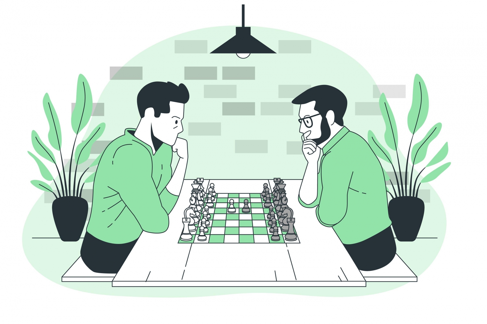 两位下国际象棋的卡通素材下载-欧莱凯设计网